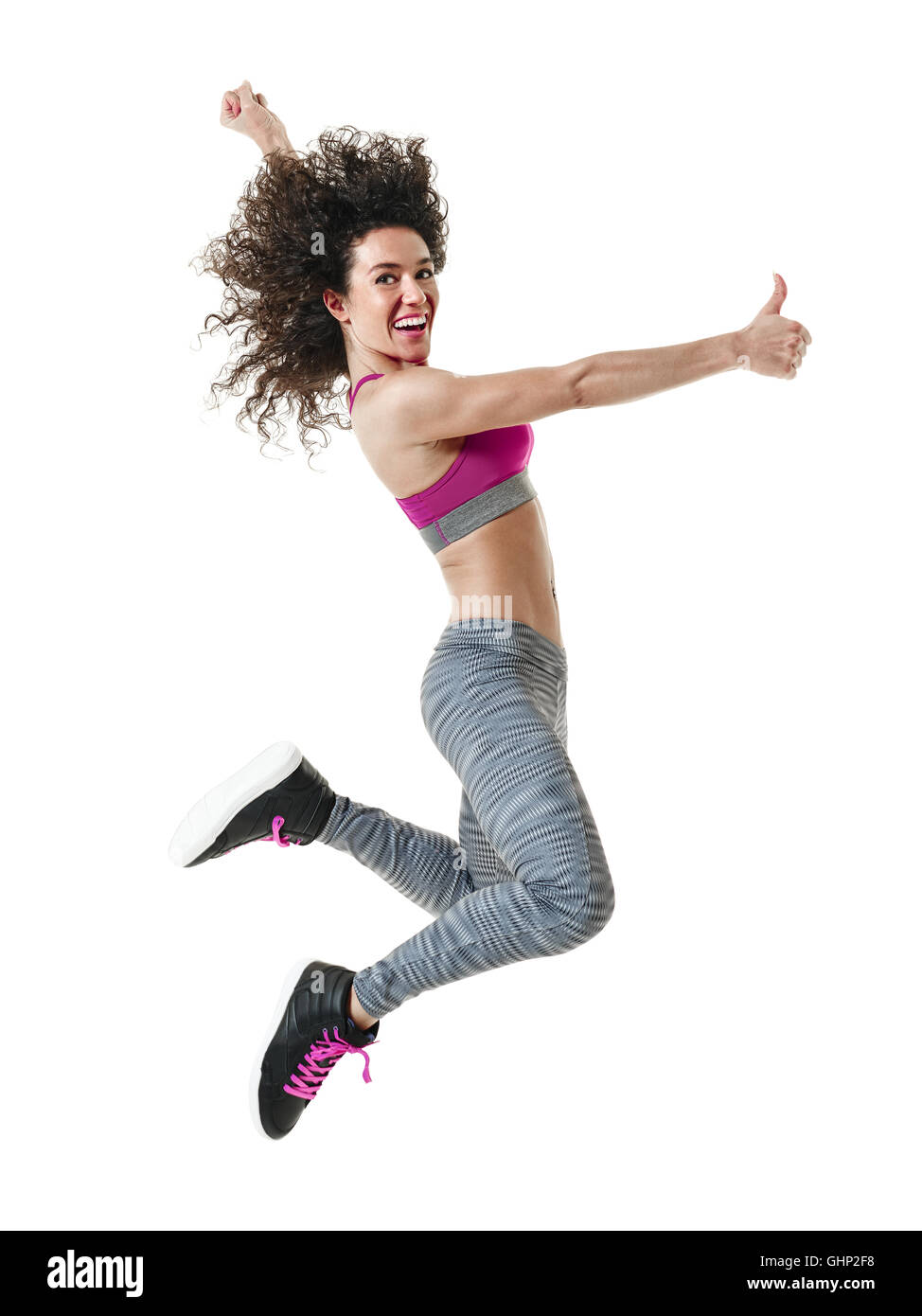 one mixed race woman zumba dancer dancing fitness exercises isolated on white background Stock ...