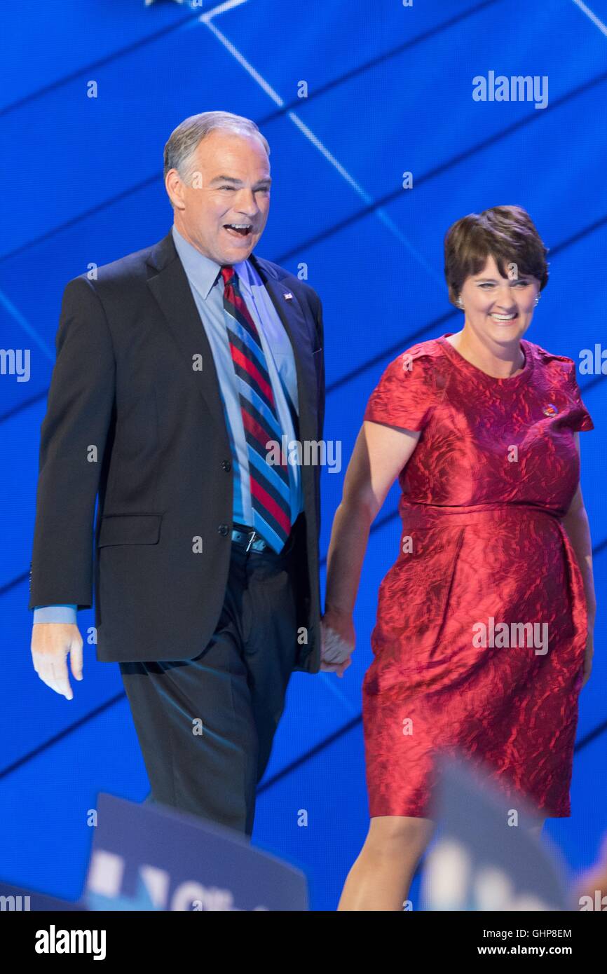 Senator Tim Kaine is joined by his wife Anne as he accepts his parties ...