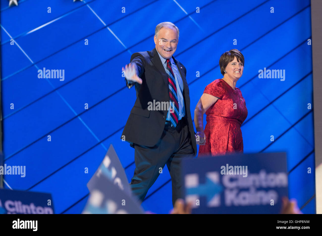 Senator Tim Kaine is joined by his wife Anne as he accepts his parties ...