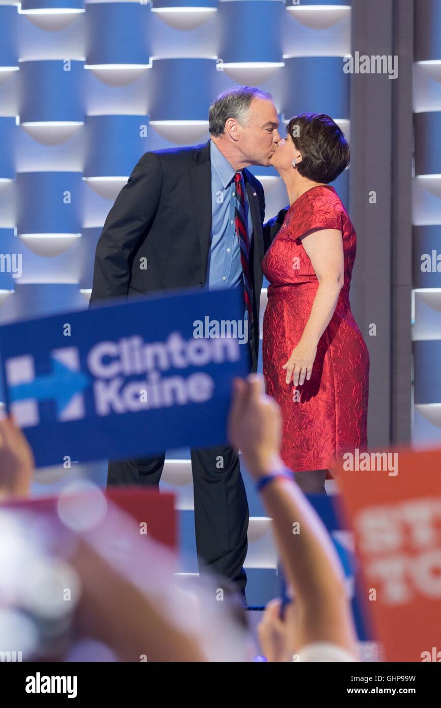Senator Tim Kaine is joined by his wife Anne as he accepts his parties ...