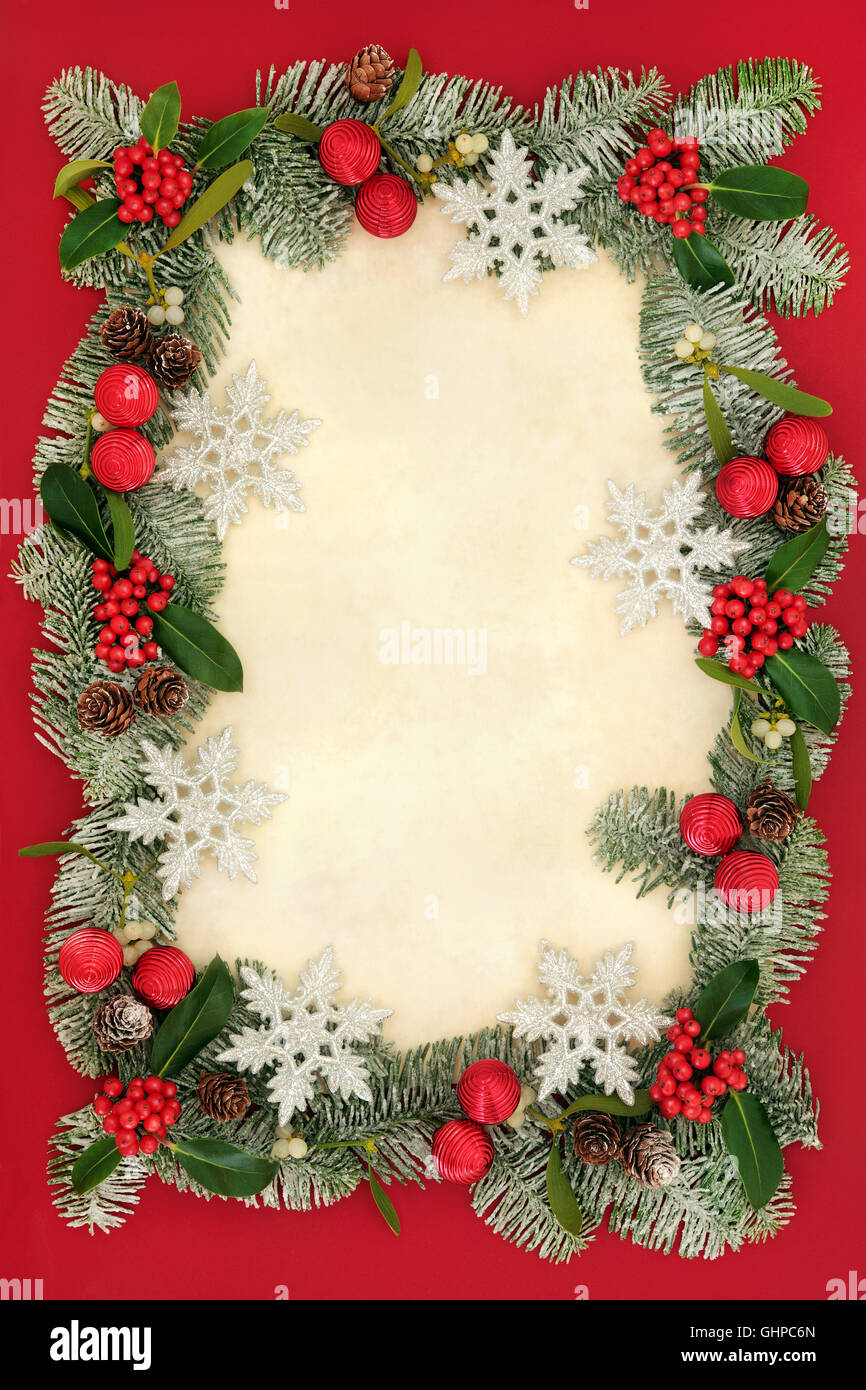Christmas abstract background border with glitter snowflake and red ...