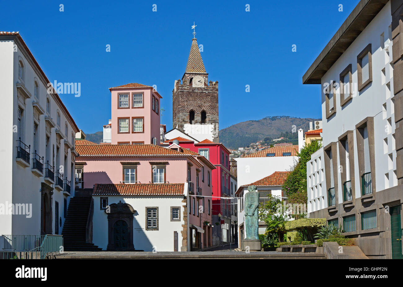 Buildings and side street off the seafront in Funchal, Madeira ...