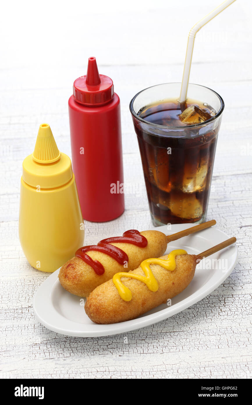 homemade corn dogs and cola Stock Photo - Alamy