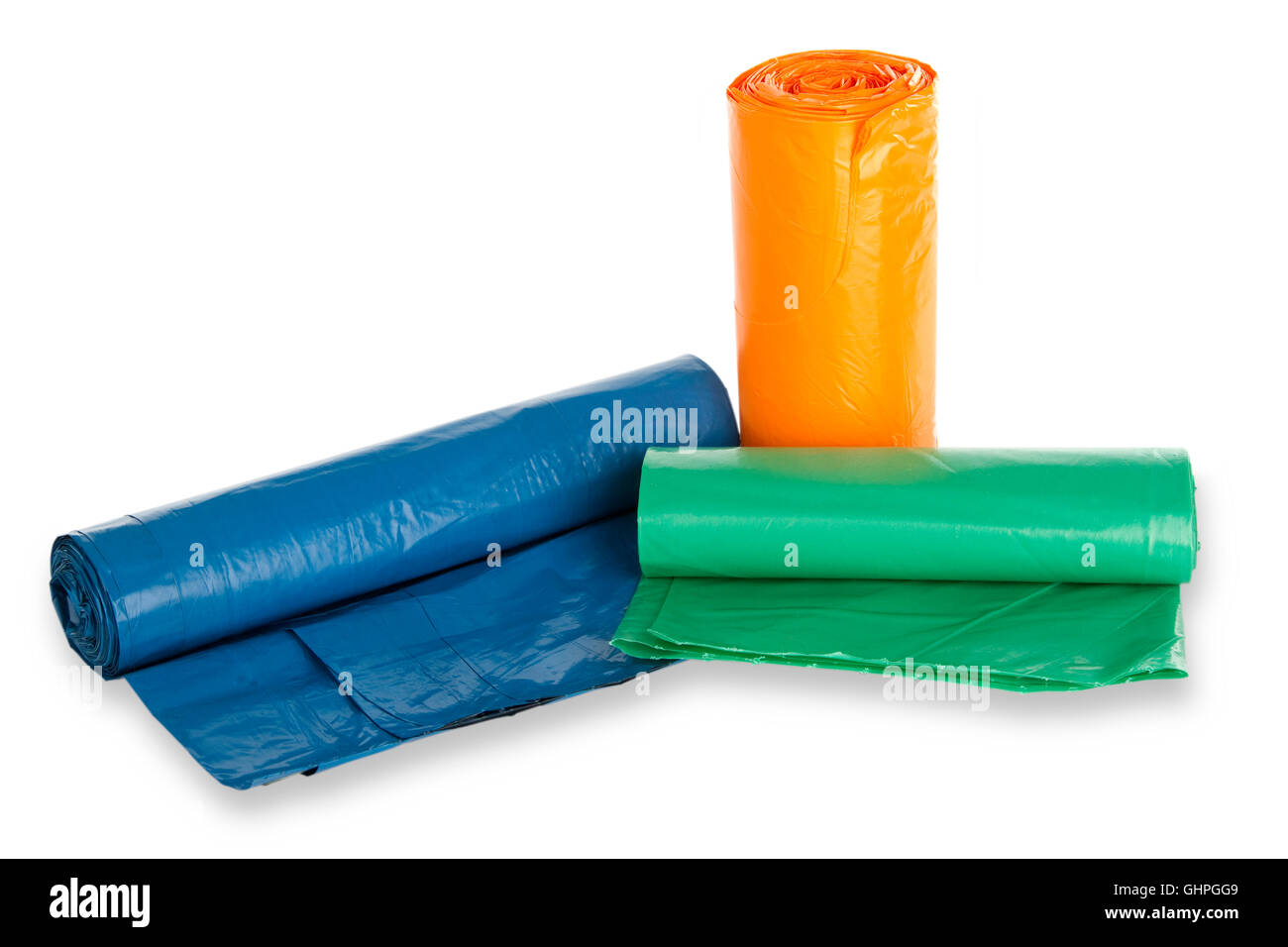 Rolls of trash bags on white background Stock Photo - Alamy