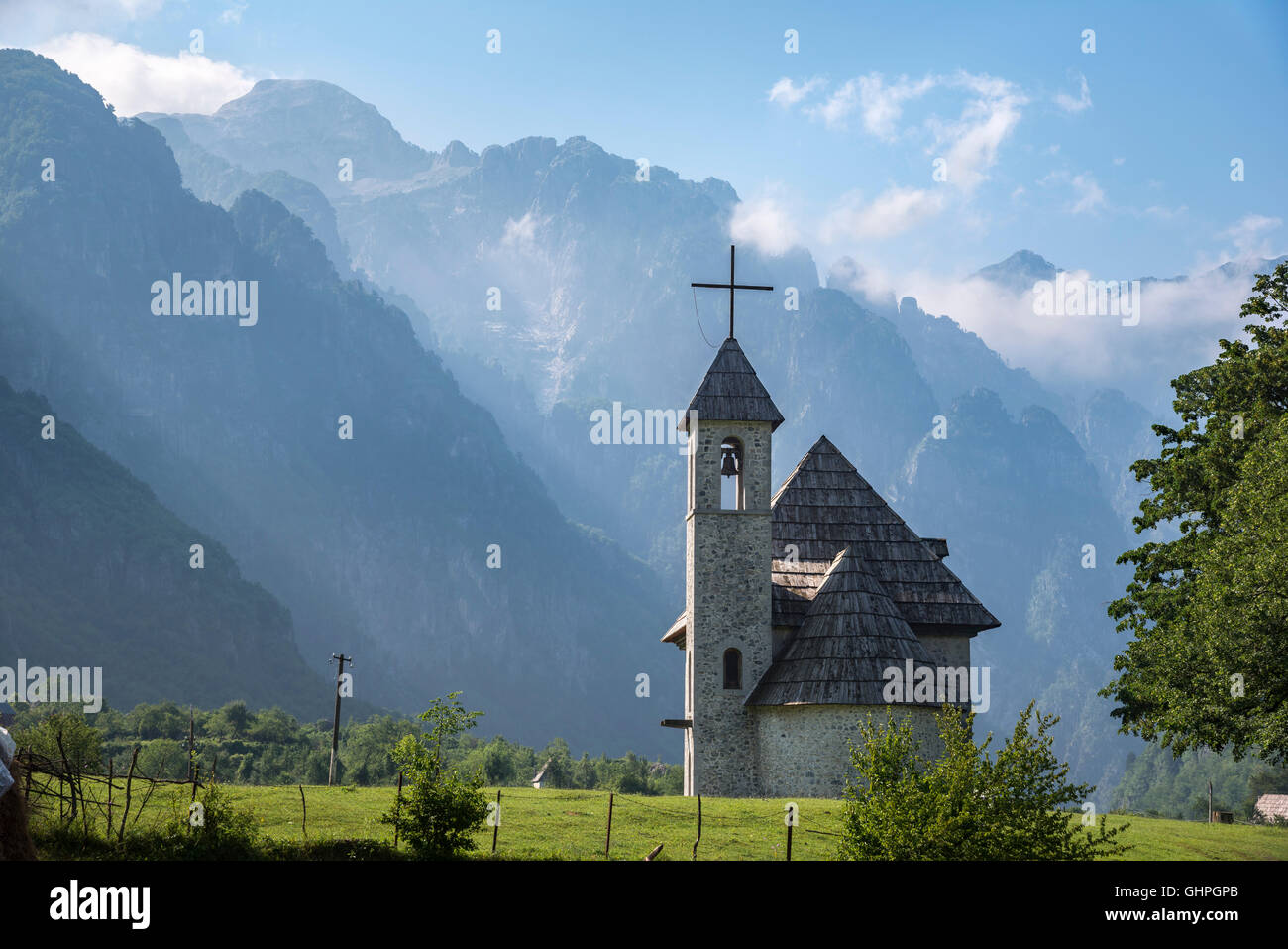 The shingle roofed church at the village of Theth With the Albanian ...