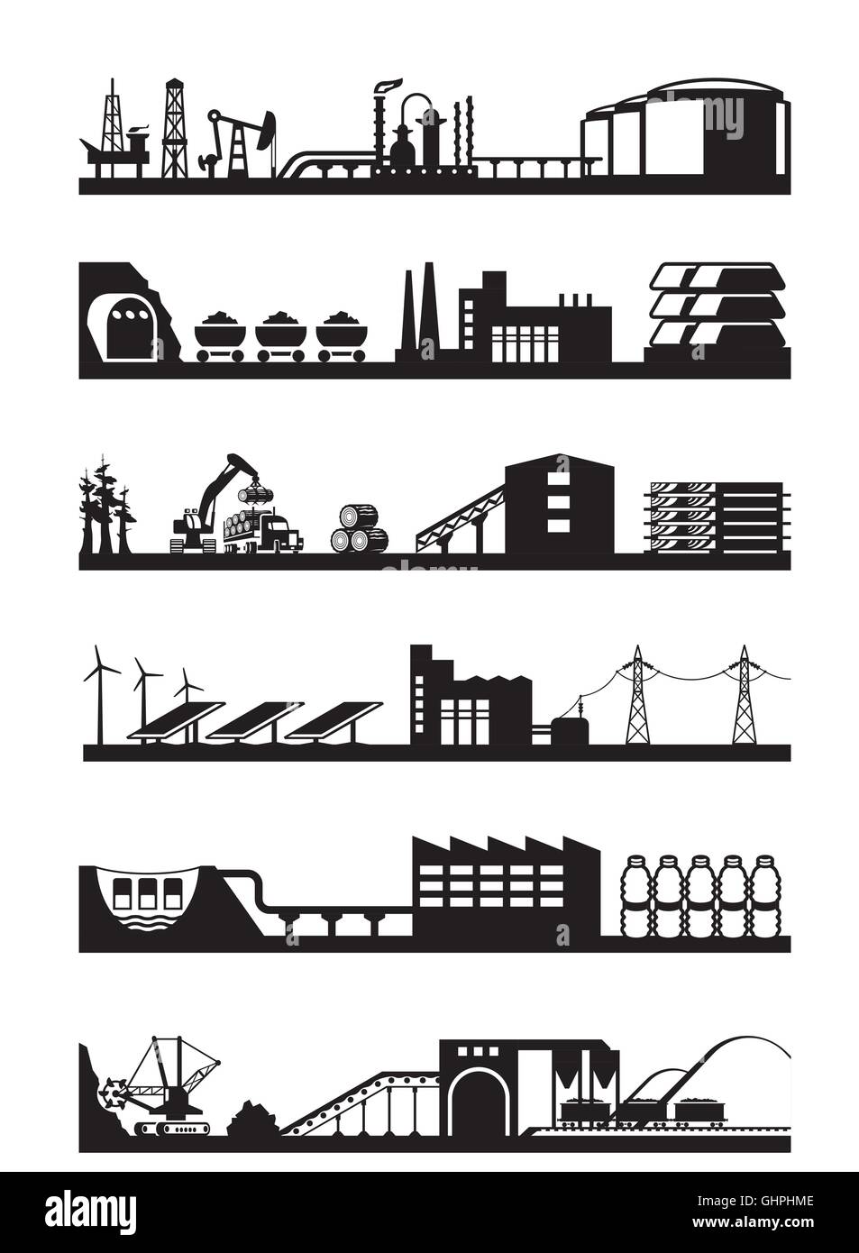 Extraction and processing of natural resources - vector illustration ...