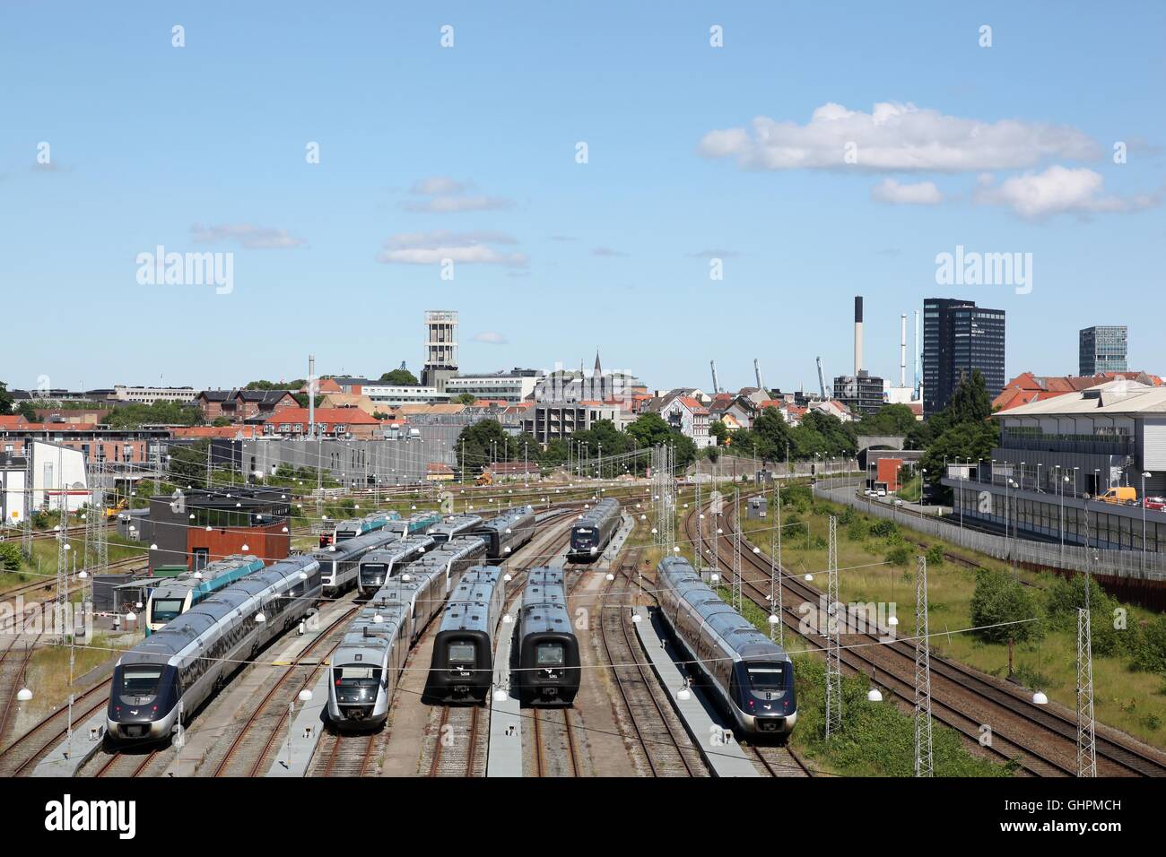View of the city of Aarhus with the railway station in Denmark Stock ...
