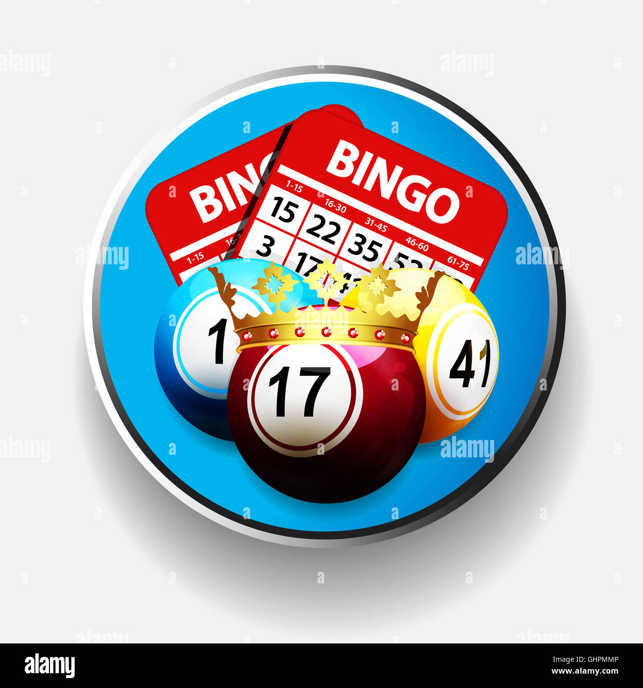 Bingo Balls with Cards and Crown Over Blue in Metallic Border Stock ...
