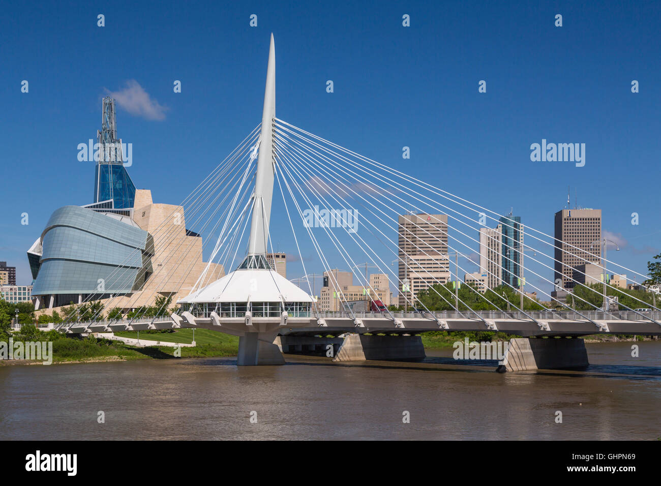The Red River and city skyline of Winnipeg, Manitoba, Canada Stock ...