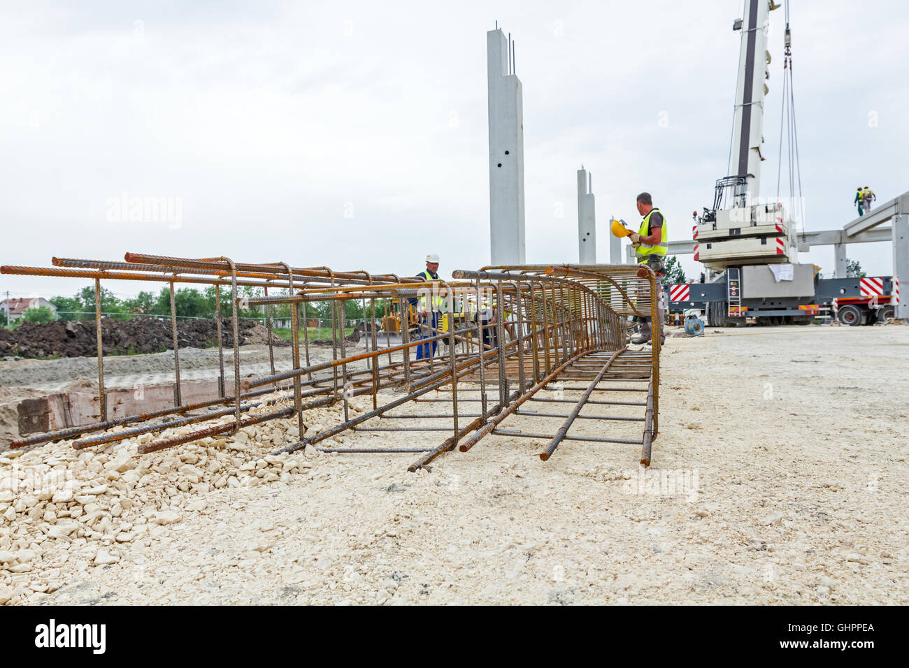 View perspective trough cage, skeleton of reinforcing steel bar at ...