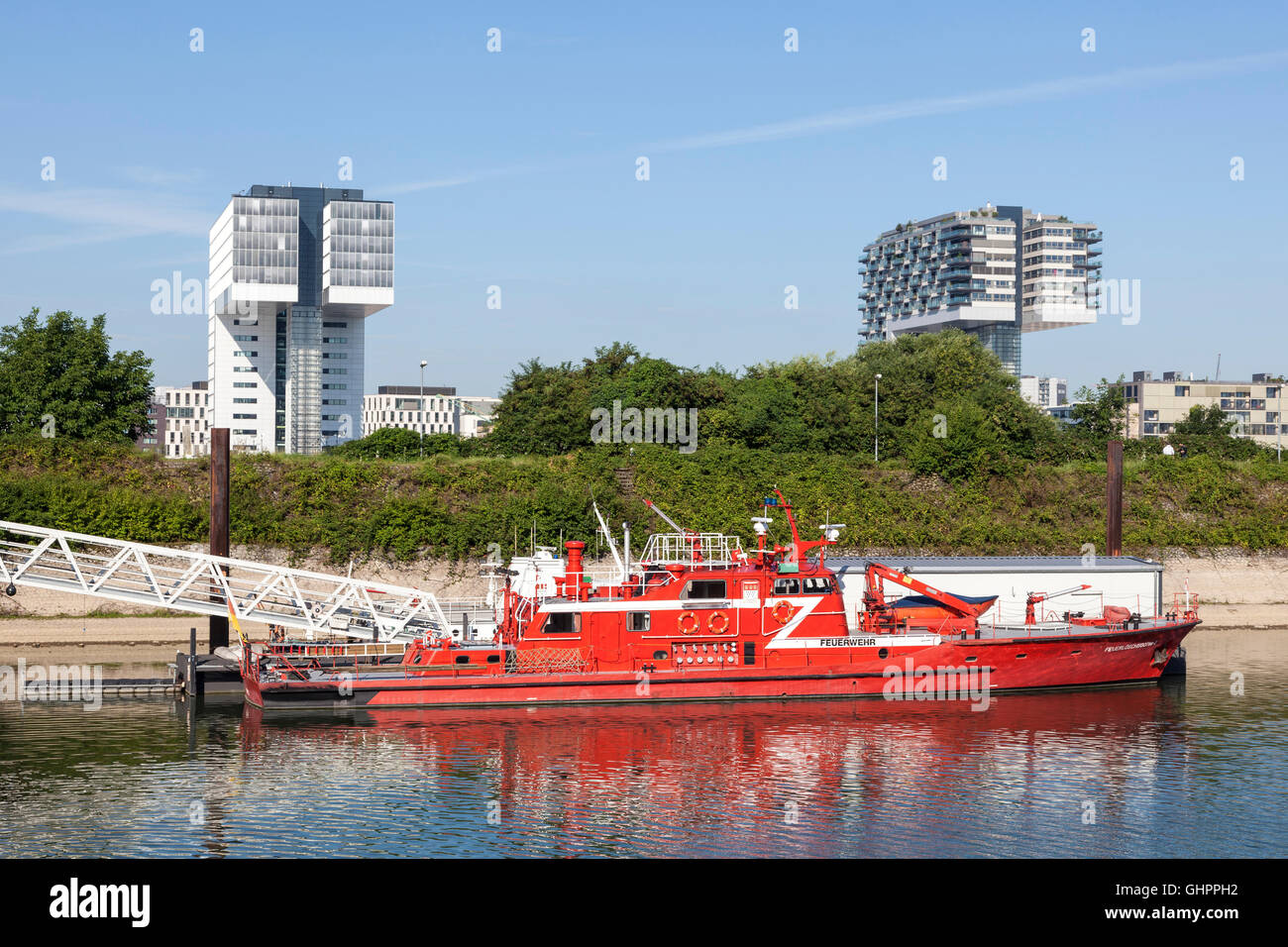 Fire rescue boat in Cologne, North Rhine-Westphalia, Germany Stock ...