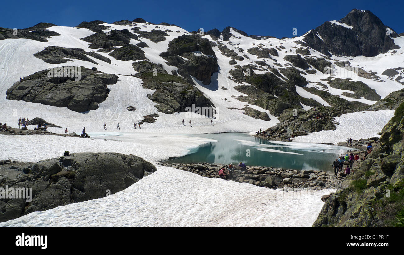Lac Blanc, Aiguilles Rouges nature reserve, Chamonix Mont Blanc, Rhone ...