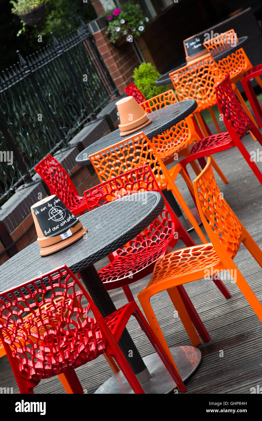 Colourful seating on a bar decking area taken in Durham, England Stock ...