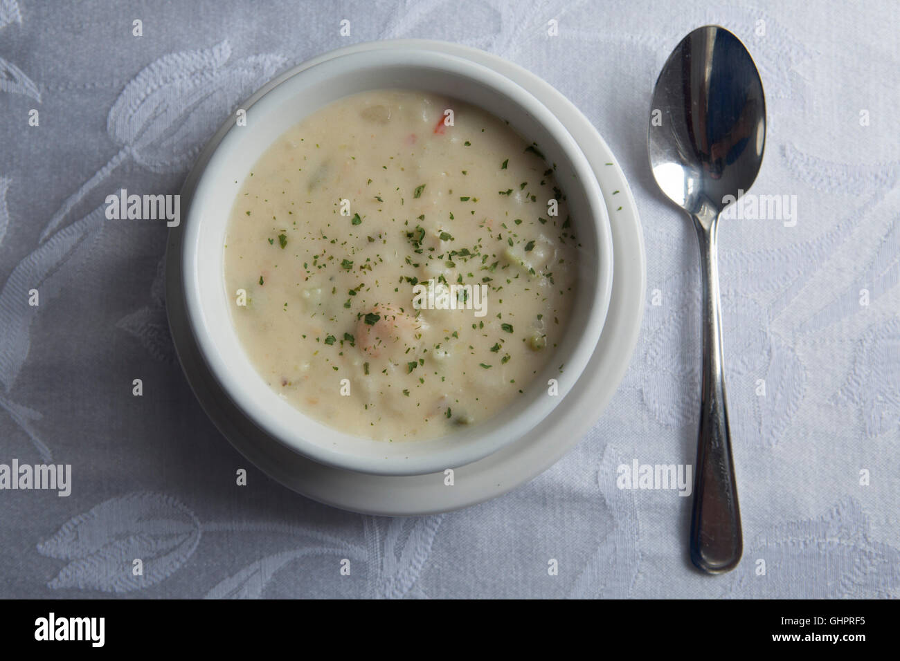 A traditional seafood chowder is served at Cupids in Newfoundland and ...