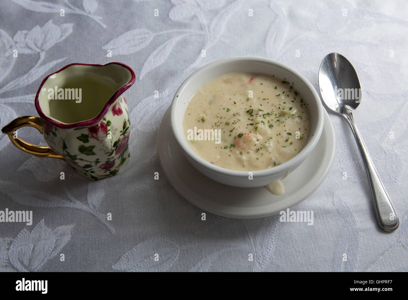 A traditional seafood chowder is served at Cupids in Newfoundland and ...