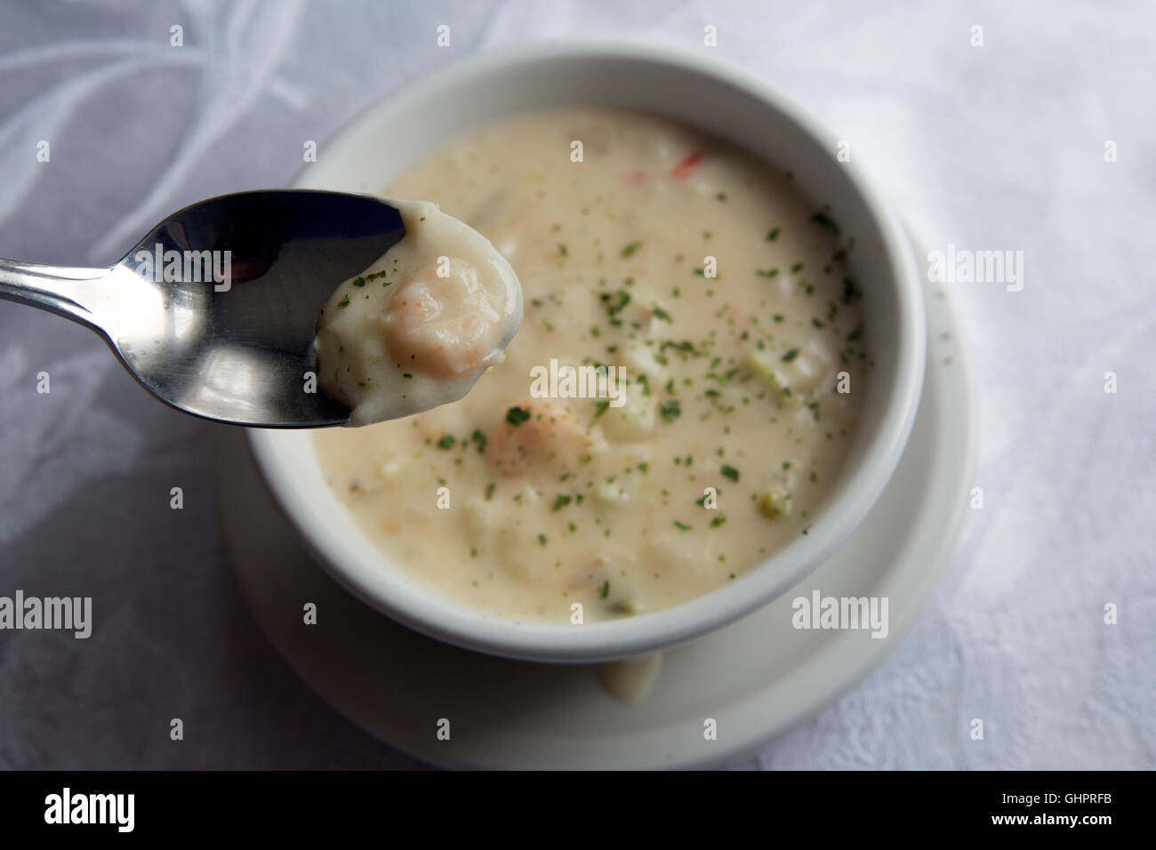 A traditional seafood chowder is served at Cupids in Newfoundland and ...