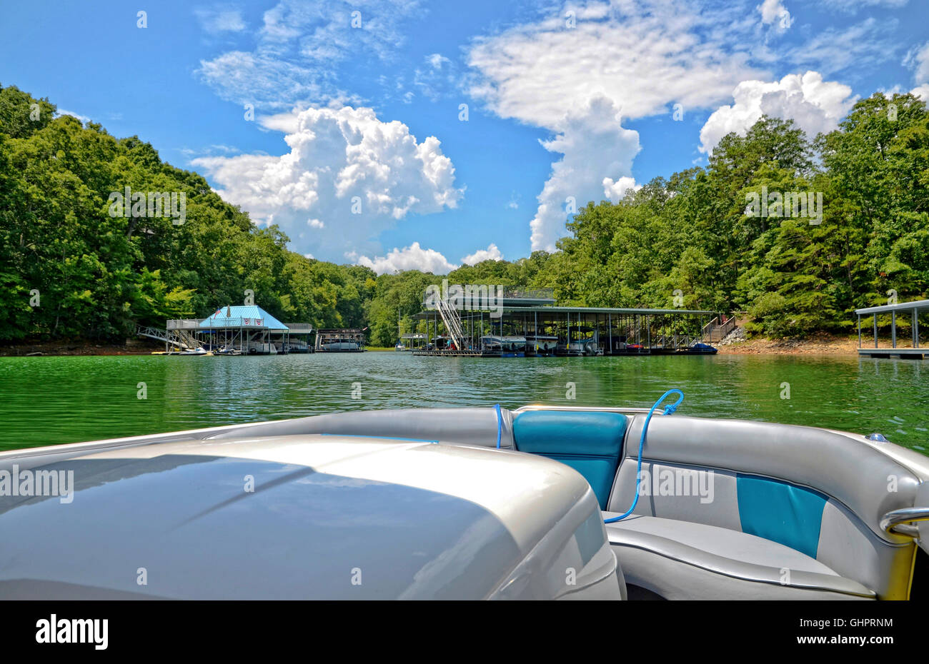 A boat leaving the dock, concept for taking a boat ride on a beautiful ...