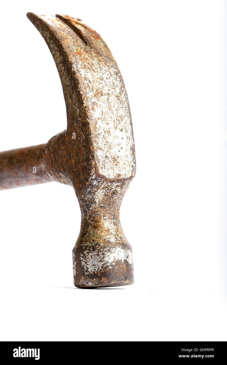Close up of an old rusty claw hammer head on a white background Stock ...