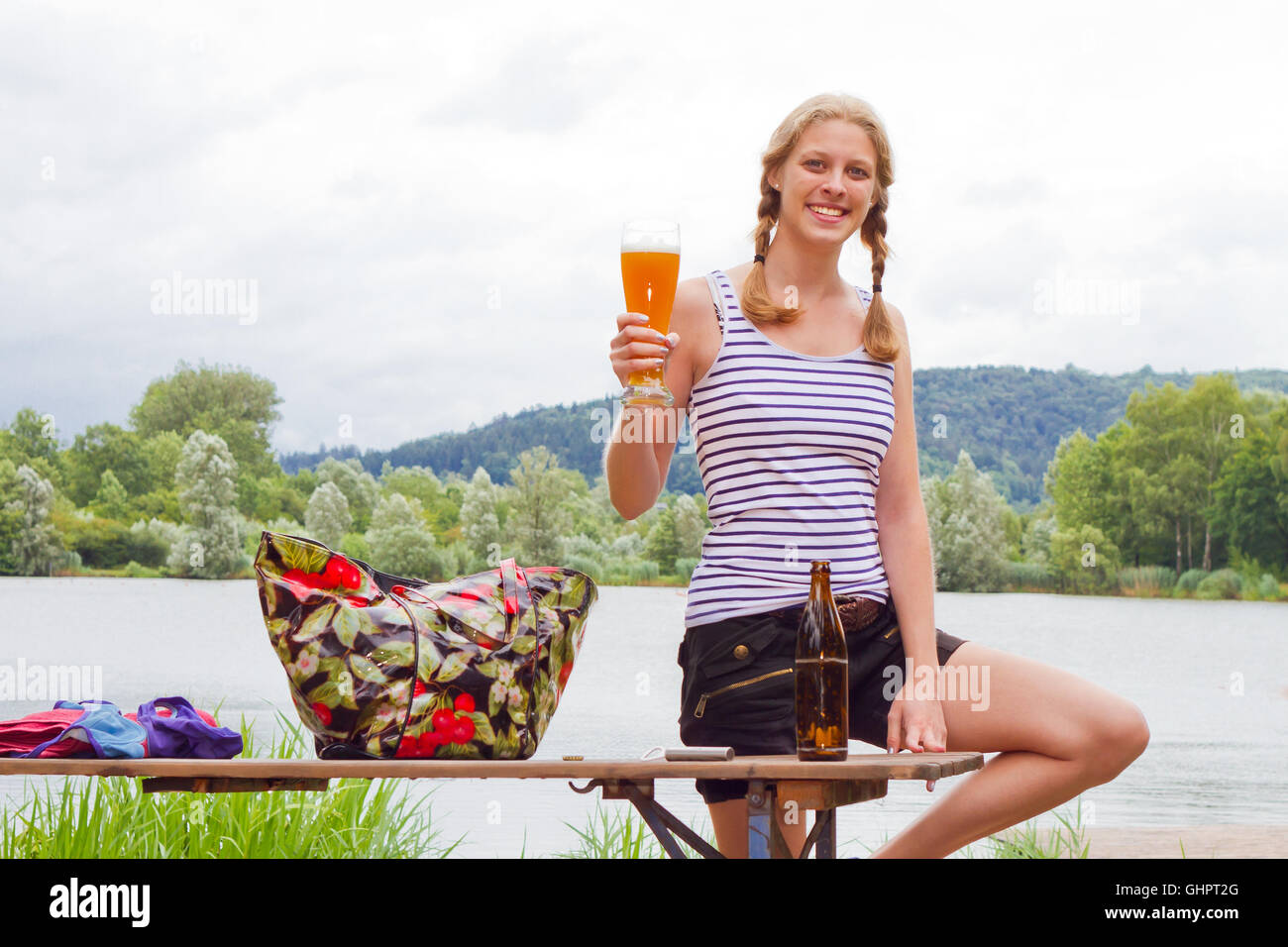 Beautiful girl drink beer hi-res stock photography and images - Alamy