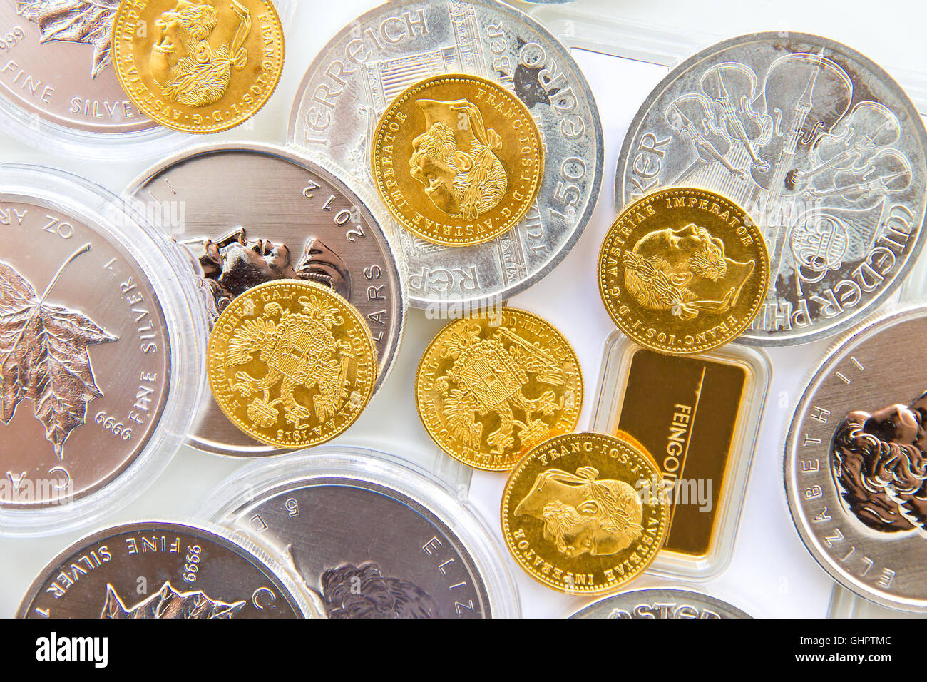 Gold coins silver bars hi-res stock photography and images - Alamy