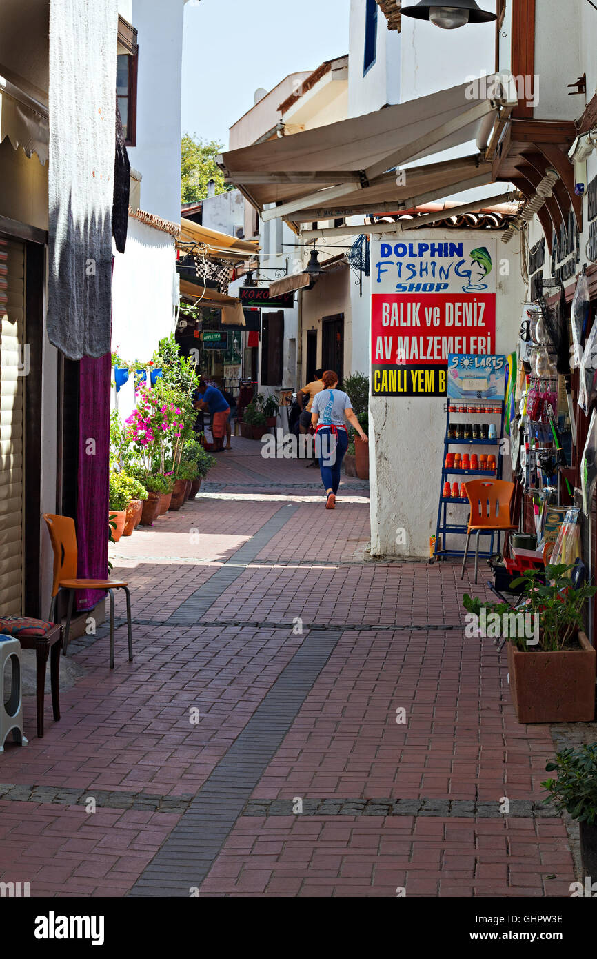 Shops in the narrow side streets of Kusadasi Turkey Stock Photo - Alamy