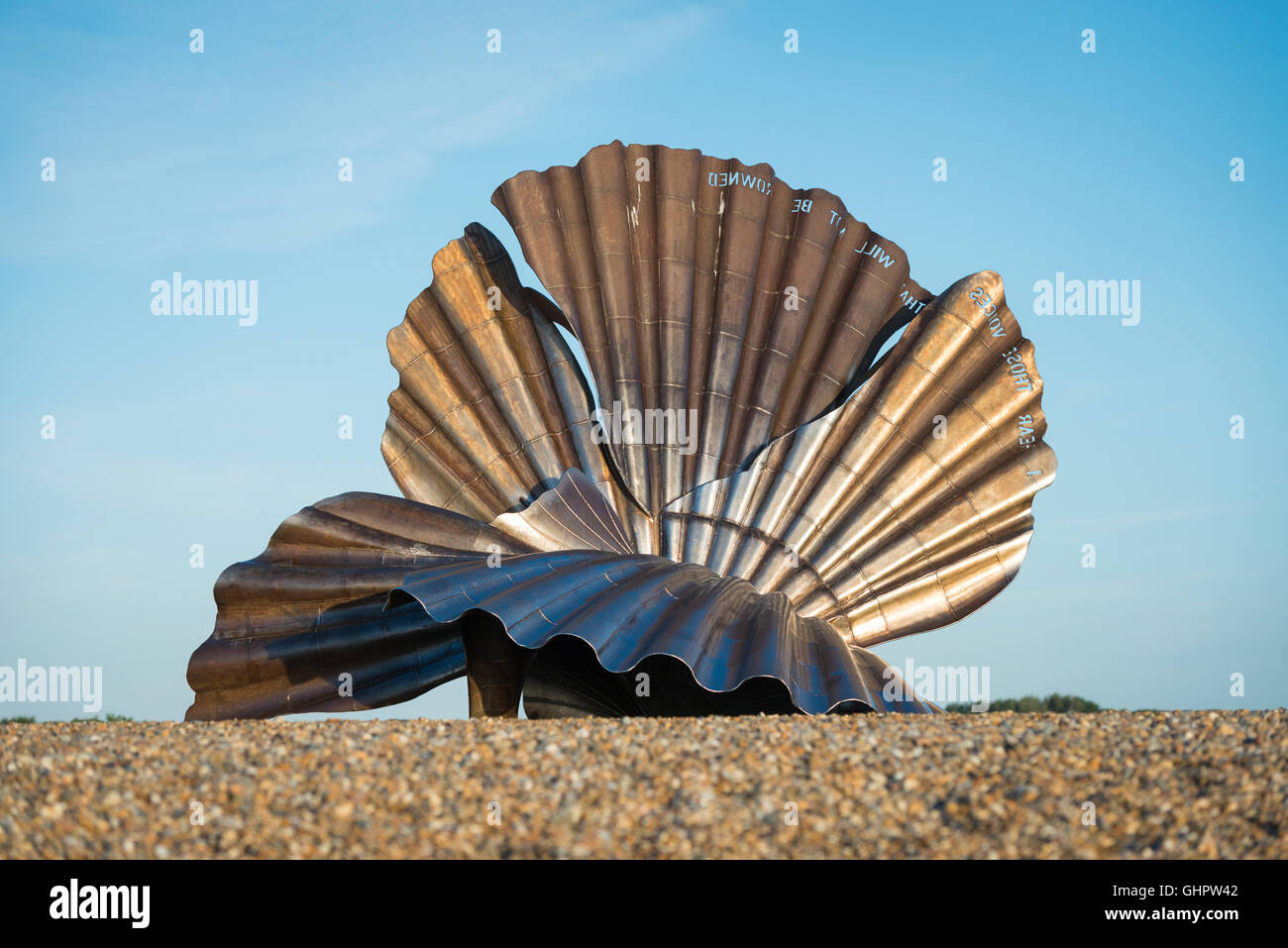 Maggi Hambing's scallop metal sculpture on the beach at Aldeburgh ...