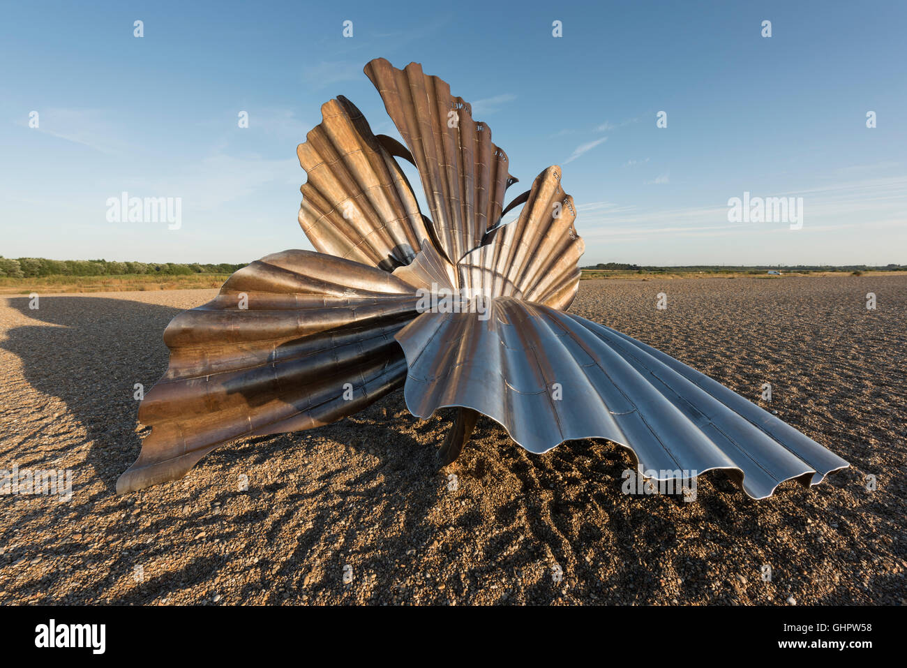 Maggi Hambing's scallop metal sculpture on the beach at Aldeburgh ...