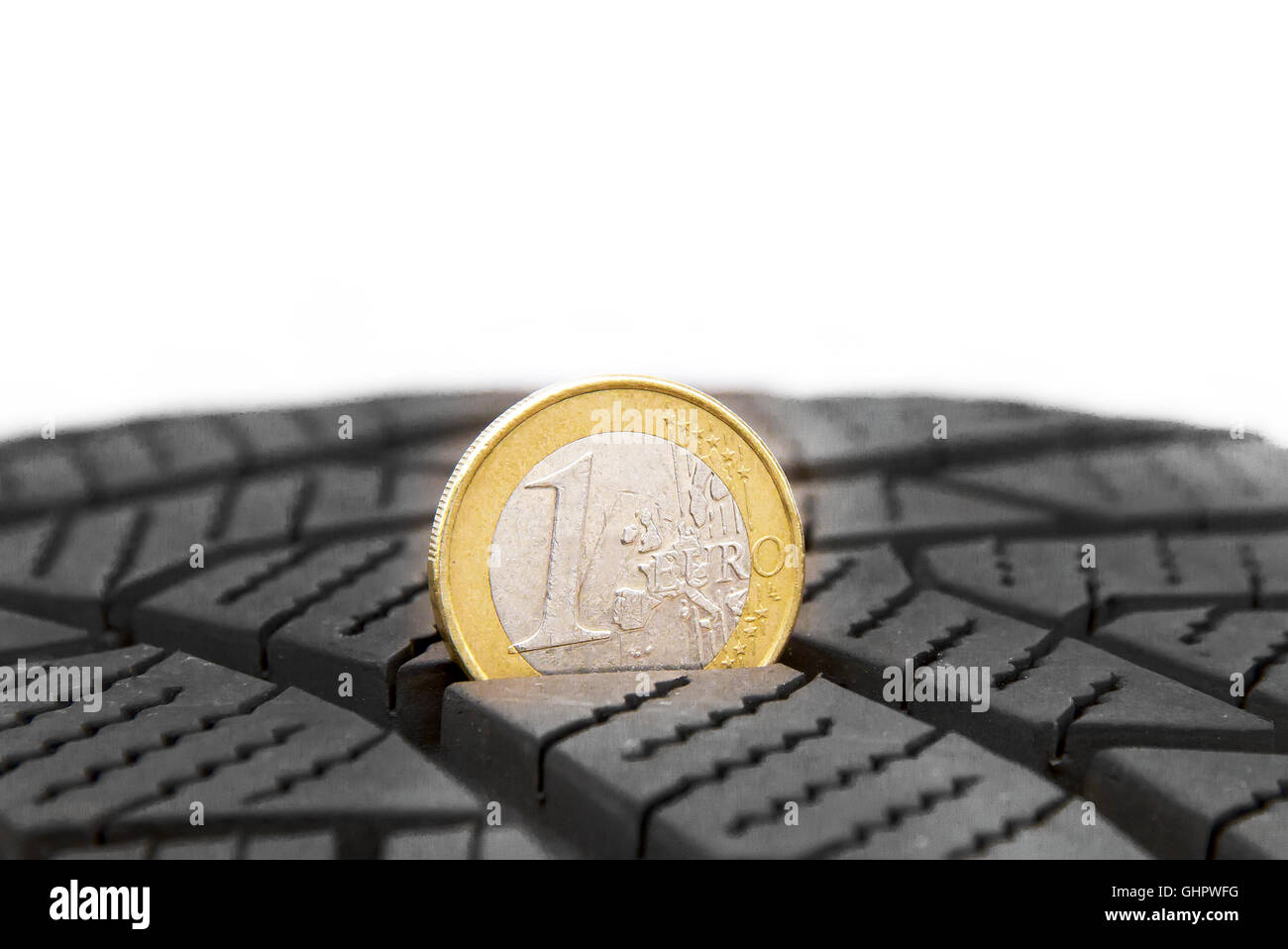 Measuring thread depth of a tire with a coin Stock Photo - Alamy