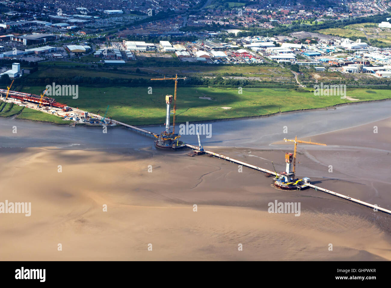 An aerial view of construction work on the new Mersey Gateway Project ...