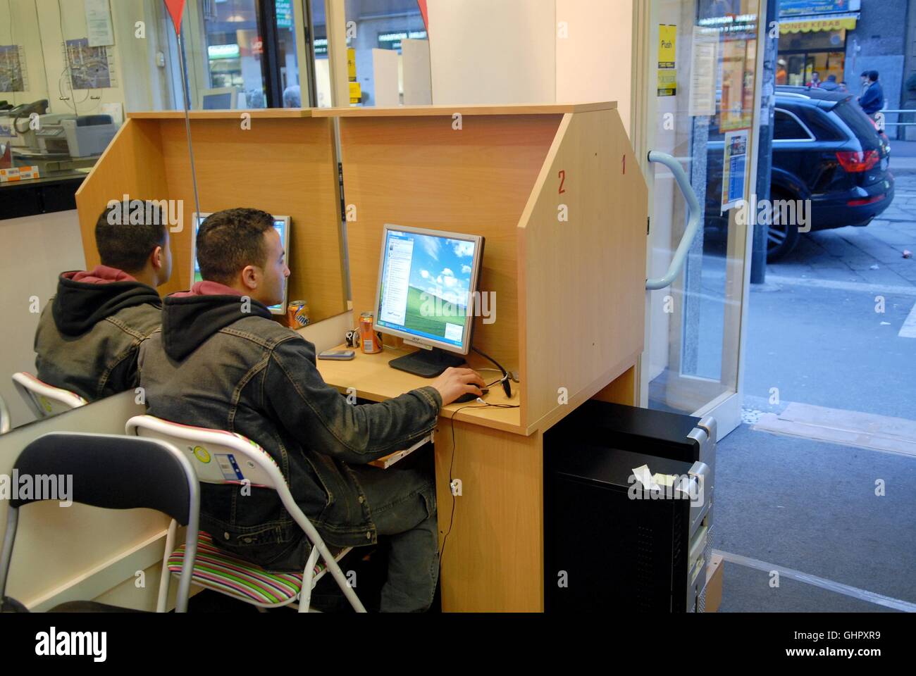 Milan (Italy), phone center and Internet shop Stock Photo - Alamy