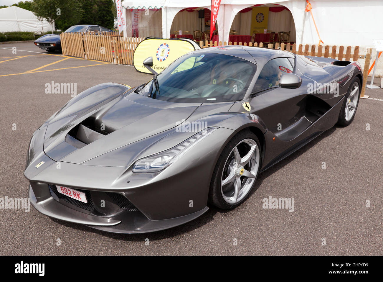 Three-quarter view of a LaFerrari a hybrid sports car on display in the ...