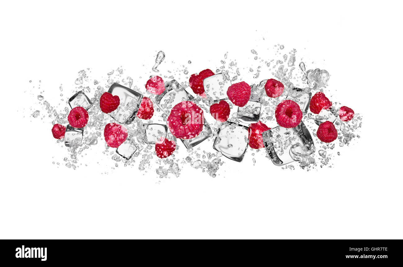 Raspberries in water splash isolated on white background Stock Photo ...