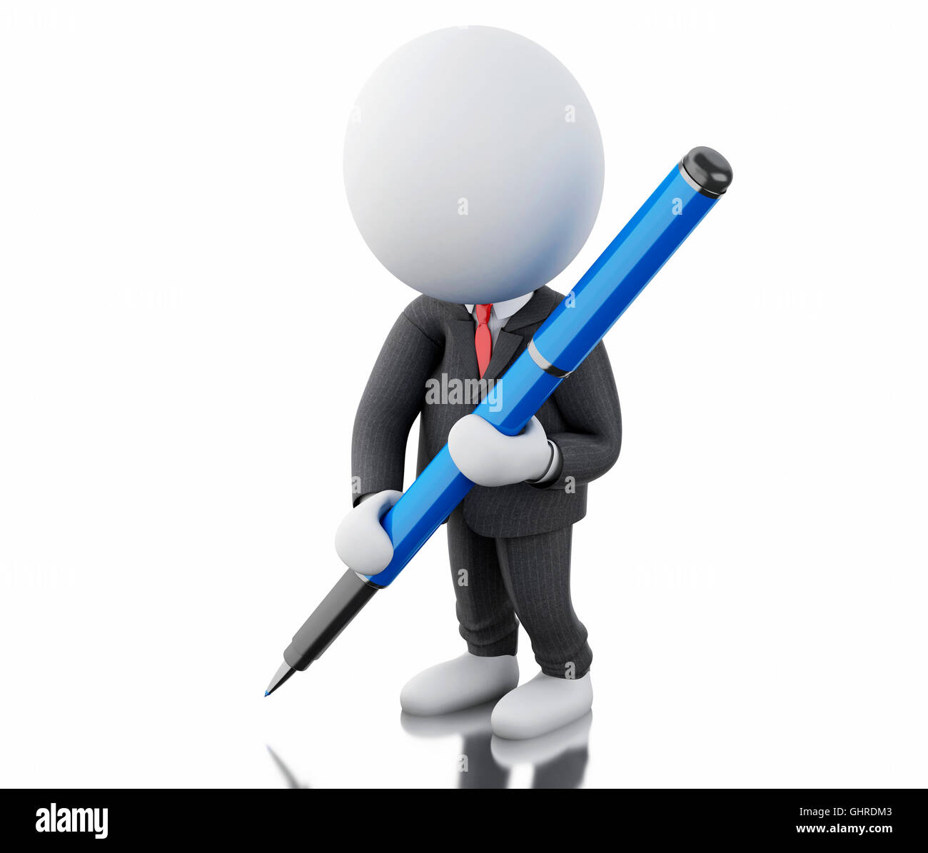 3d illustration. Businessman writing with a Pen. Business concept ...