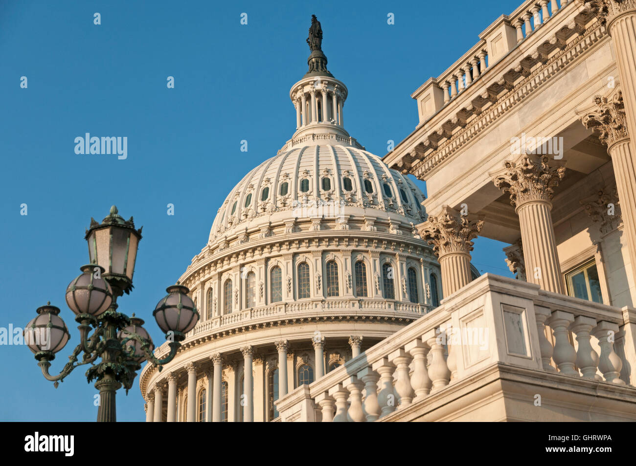 A detail of the eastern facade of the US Capitol Building, shortly ...
