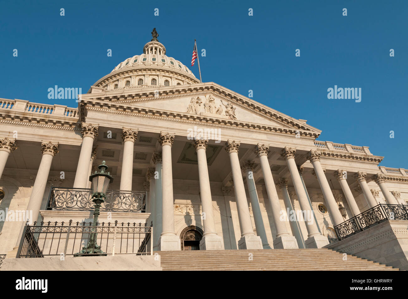 The eastern facade of the US Capitol Building, shortly after dawn Stock ...