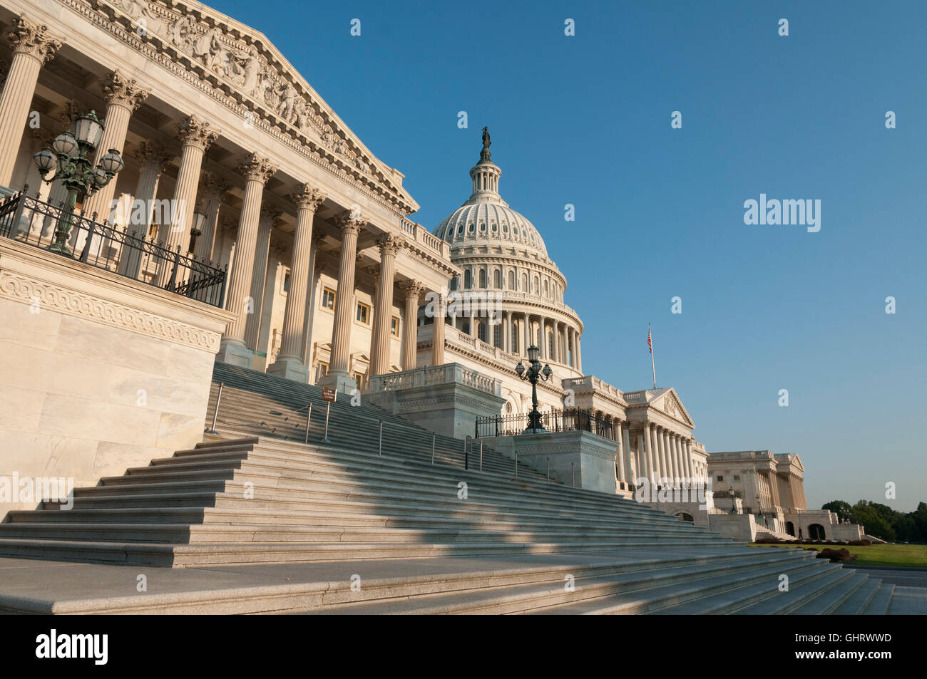 The eastern facade of the US Capitol Building, shortly after dawn Stock ...