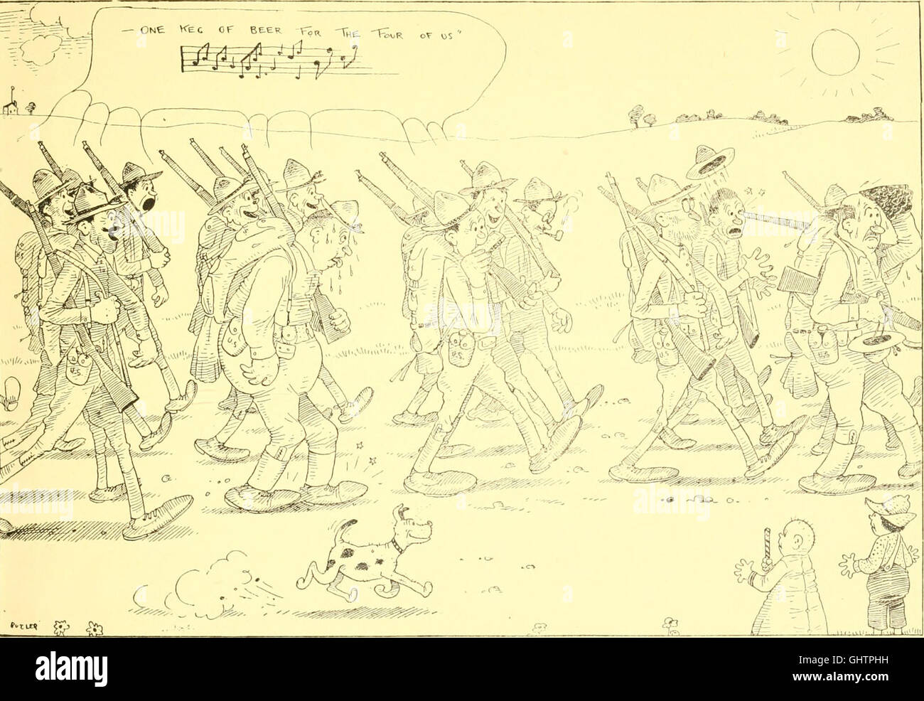 This 1917 book features humorous cartoons about military training ...