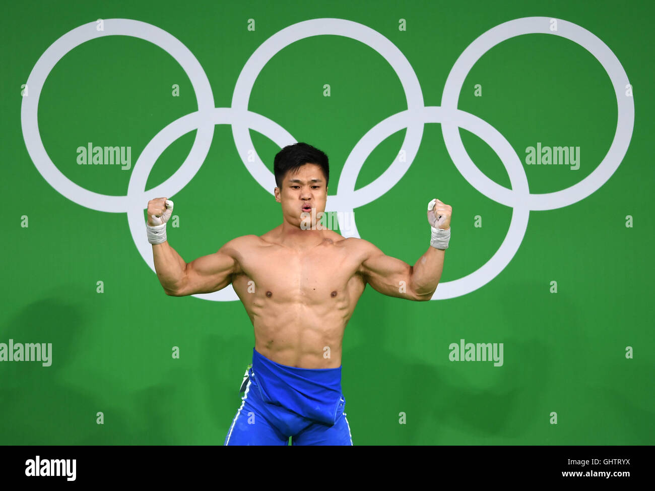 Rio De Janeiro, Brazil. 10th Aug, 2016. Lyu Xiaojun of China reacts during the men's 77kg ...