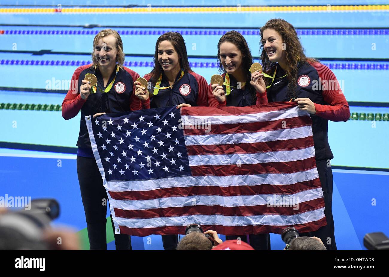 Rio De Janeiro, Brazil. 10th Aug, 2016. Gold medalists swimmers of the ...