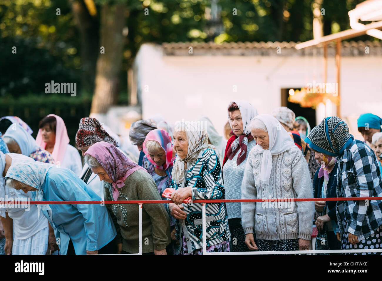 Gomel, Belarus. 10th Aug, 2016. The Side View Of Bowing Elderly ...