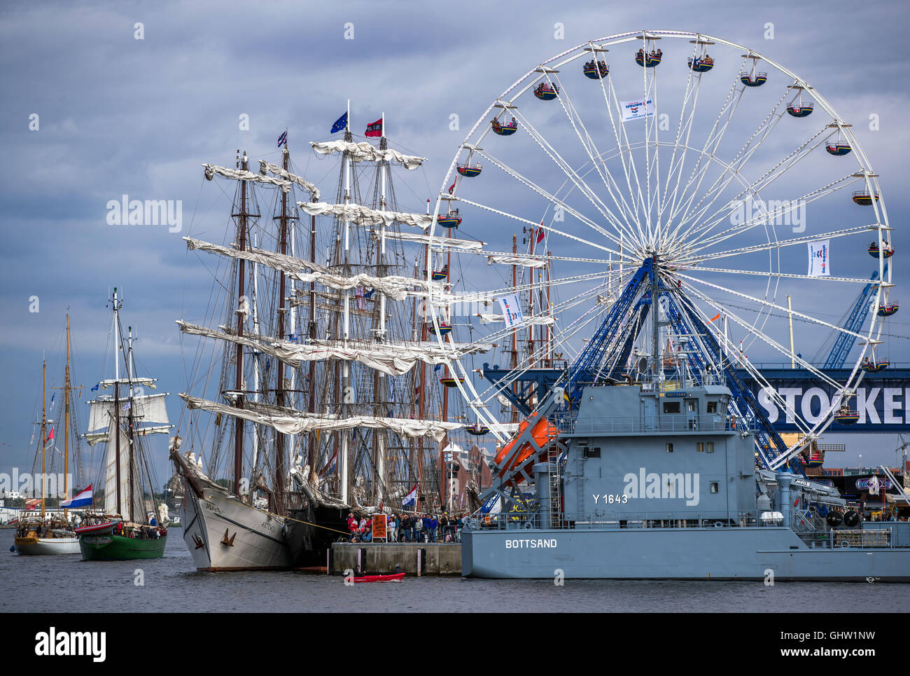 Rostock, Germany. 11th Aug, 2016. Historical sailing ships can be seen ...