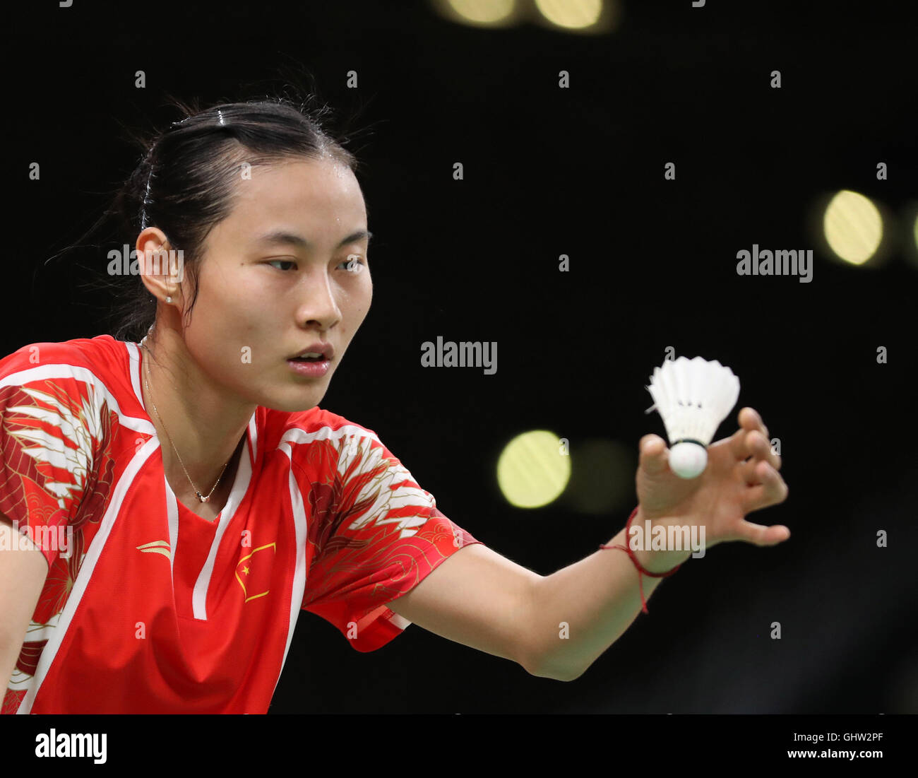 Rio De Janeiro, Brazil. 11th Aug, 2016. China's Wang Yihan serves ...