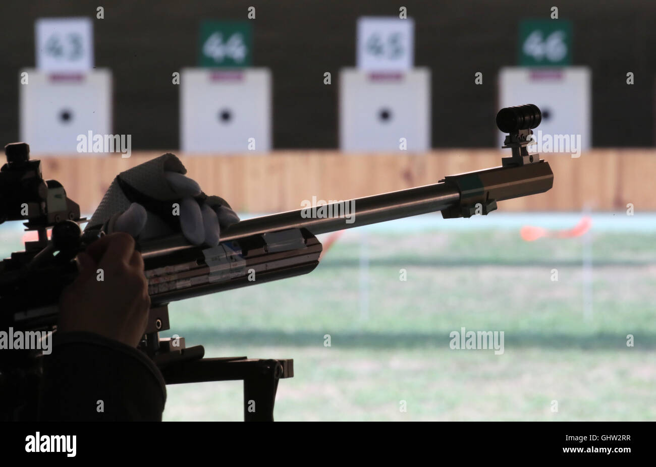 Rio de Janeiro, Brazil. 11th Aug, 2016. An athlete competes in the 50m ...