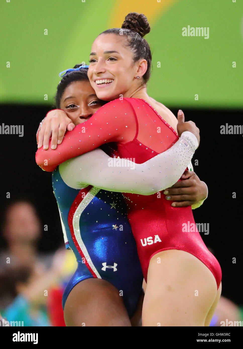 Rio de Janeiro, Brazil. 11th Aug, 2016. Gold medalist Simone Biles (L ...