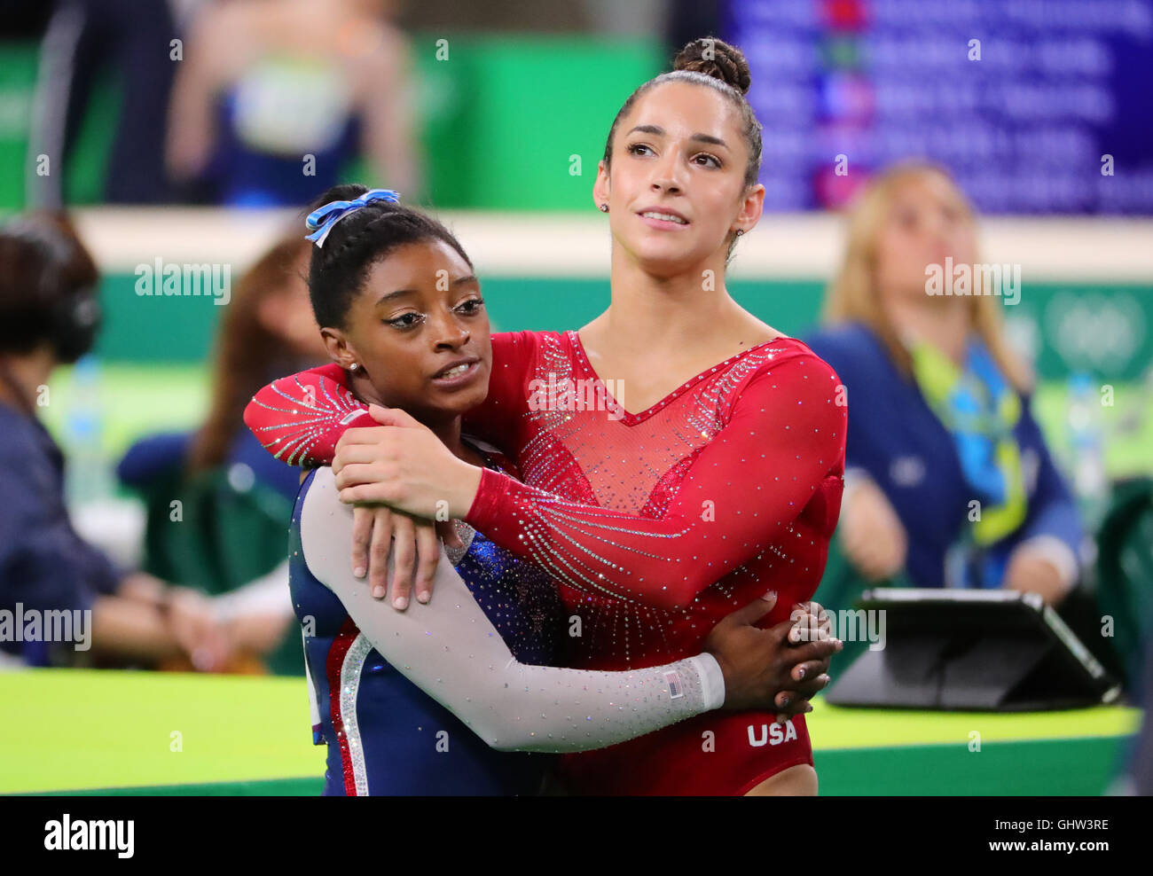 Rio de Janeiro, Brazil. 11th Aug, 2016. Gold medalist Simone Biles (L ...