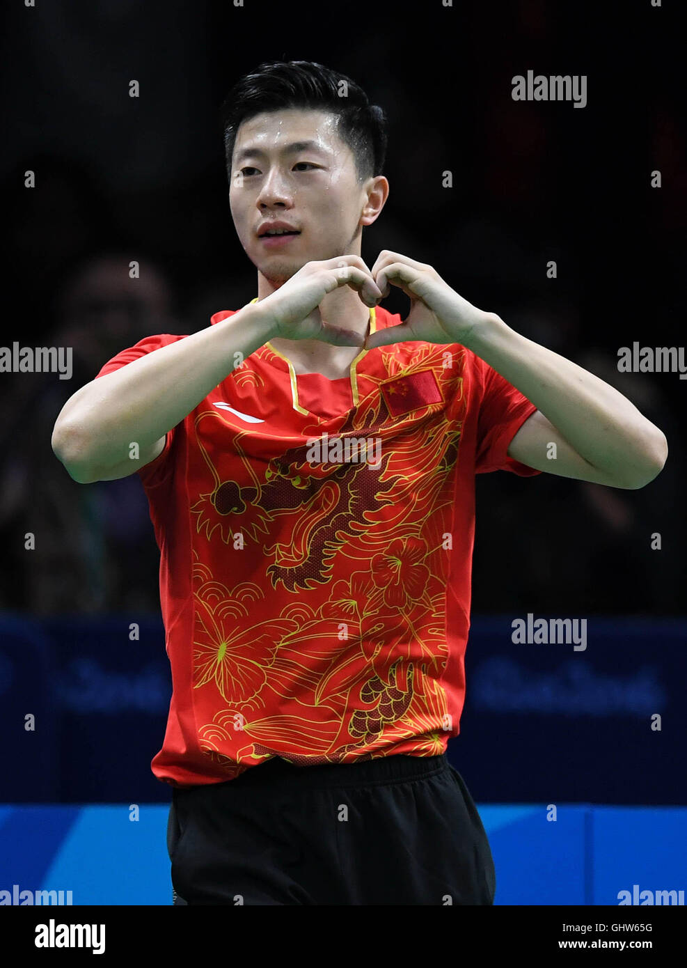 Rio De Janeiro, Brazil. 11th Aug, 2016. China's Ma Long celebrates ...