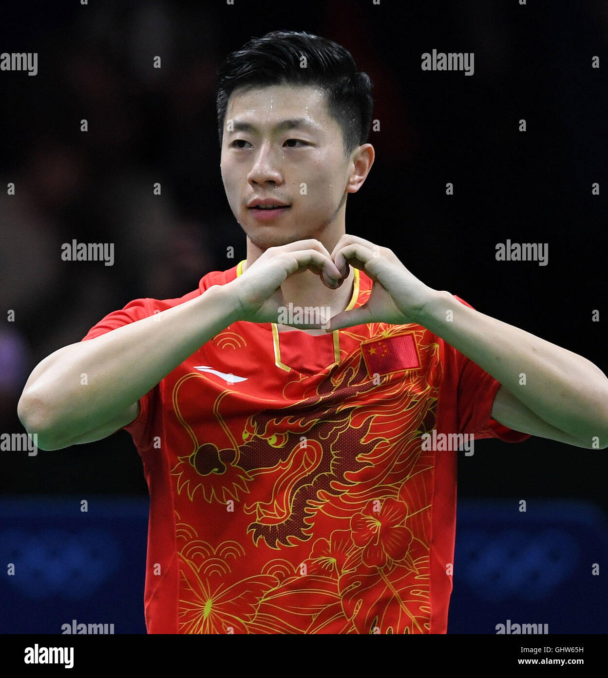 Rio De Janeiro, Brazil. 11th Aug, 2016. China's Ma Long celebrates ...