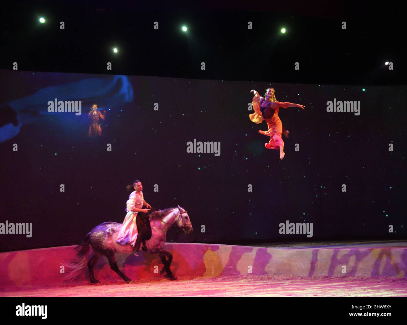 Beijing, China. 11th Aug, 2016. Actors perform during the Cavalia show ...