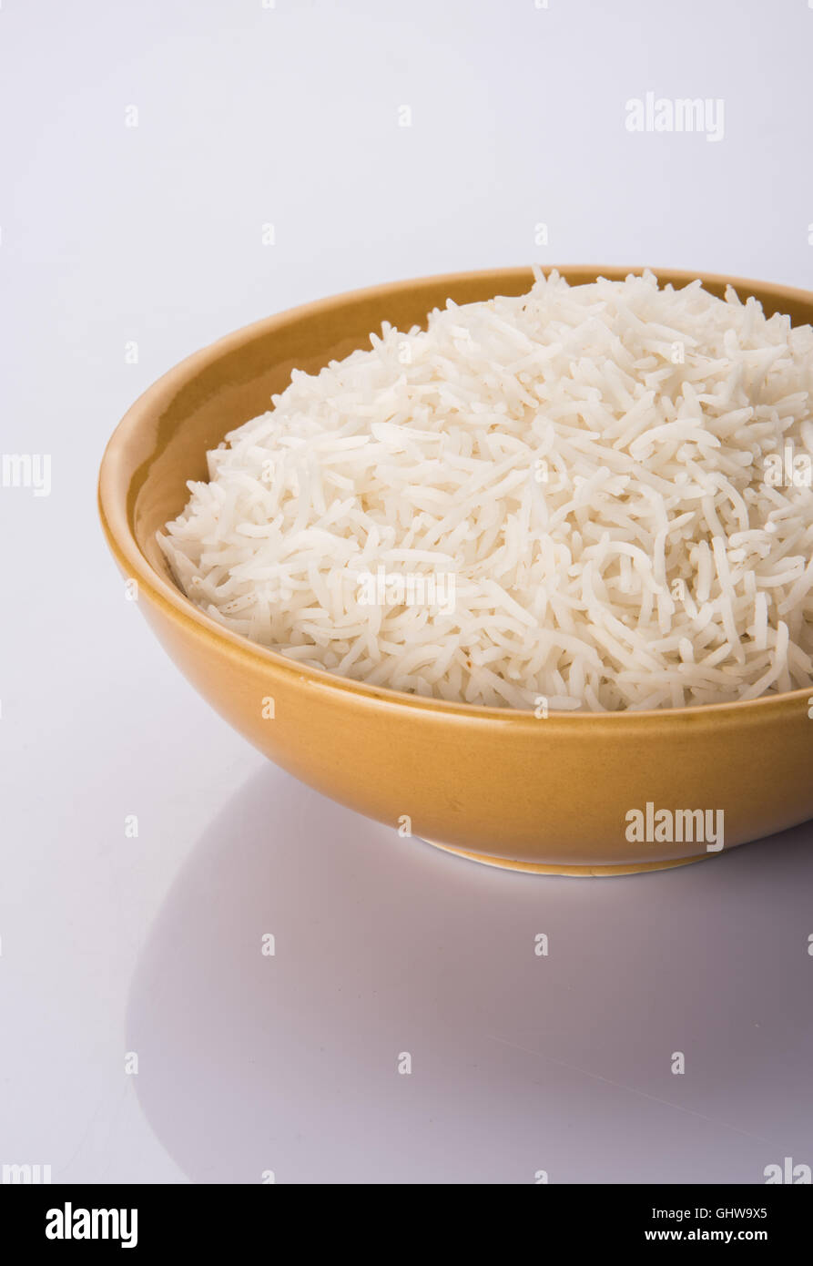 basmati rice in a brass bowl, cooked basmati rice, cooked plain rice ...