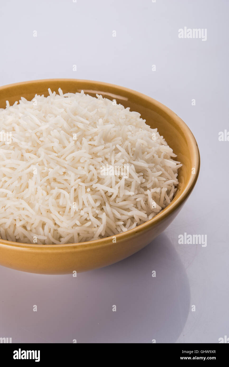 basmati rice in a brass bowl, cooked basmati rice, cooked plain rice ...